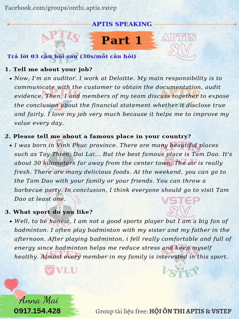 H I Ôn Thi Aptis & Vstep - Tài Liệu - Anna Mai | PDF