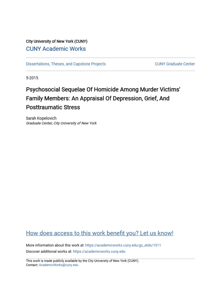 Psychosocial Sequelae of Homicide Among Murder Victims Family Me | PDF ...