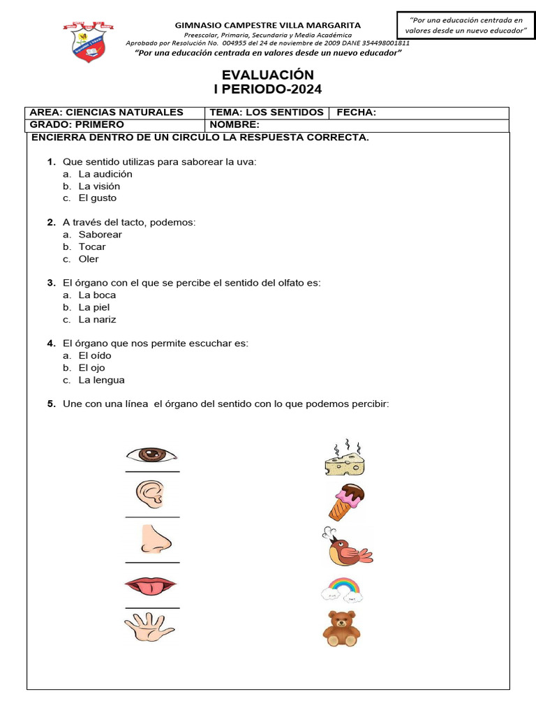 Evaluación de Ciencias Naturales 1° Grado | PDF