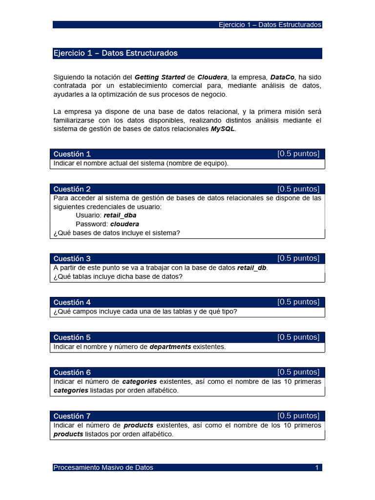 Ejercicio 1 - Datos Estructurados | PDF | Bases de datos | Tecnologías de la información