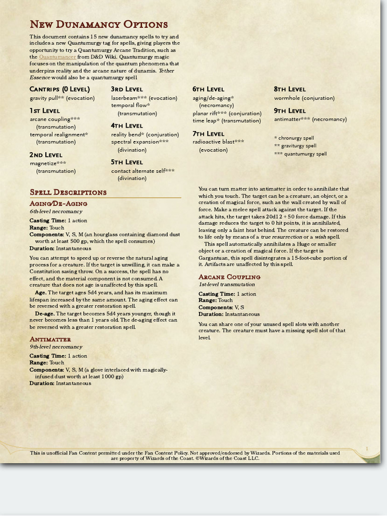 New Dunamancy Options _ GM Binder | PDF | Physics