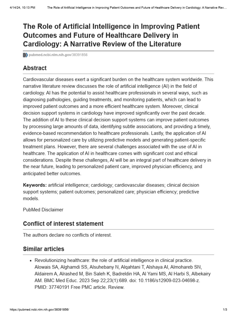 The Role of Artificial Intelligence in Improving Patient Outcomes and ...