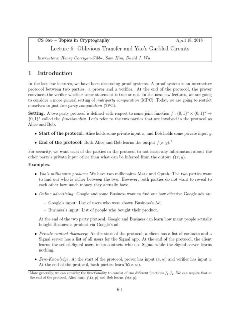 Yao S Garbled Circuits | PDF | Computer Security | Security Yao S Garbled Circuits | PDF | Computer Security | Security