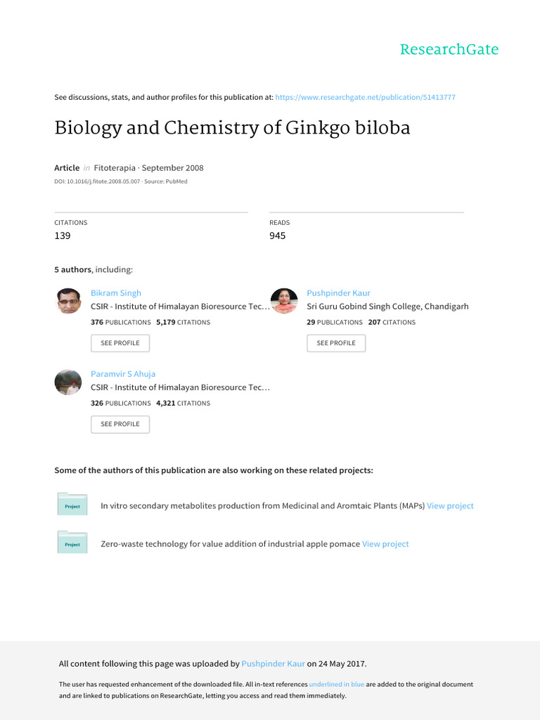 Biology and Chemistry of Ginkgo Biloba | PDF | High Performance Liquid ...