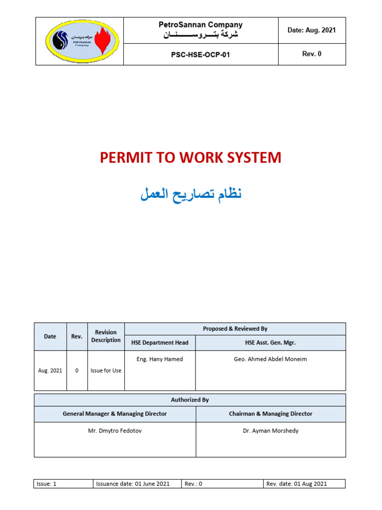 01 - Permit To Work System - Rev. 0 | PDF | Labor Relations | Risk