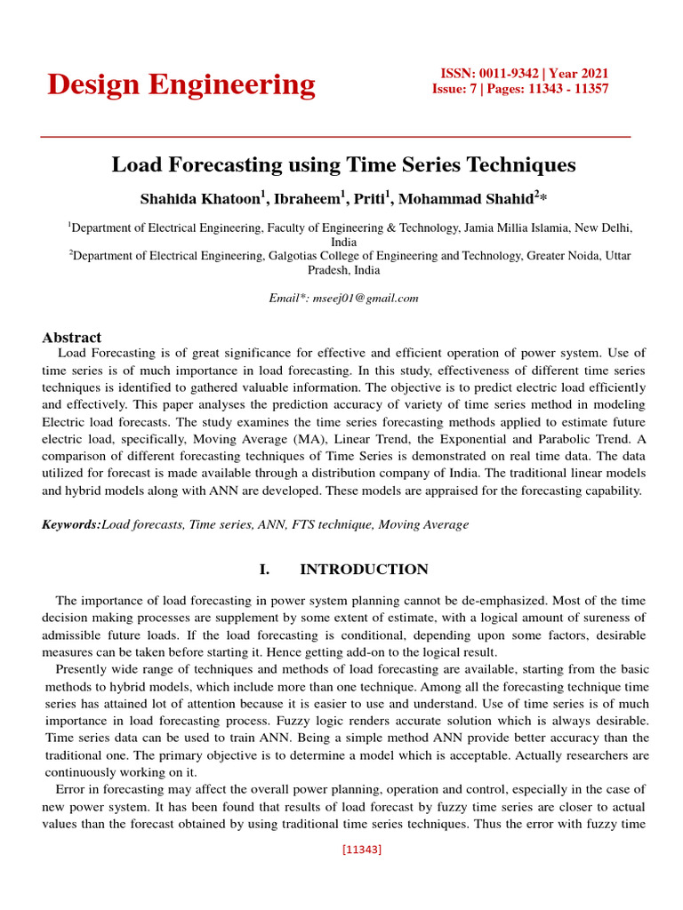 Load Forecasting Using Time Series Techn Download Free Pdf Time