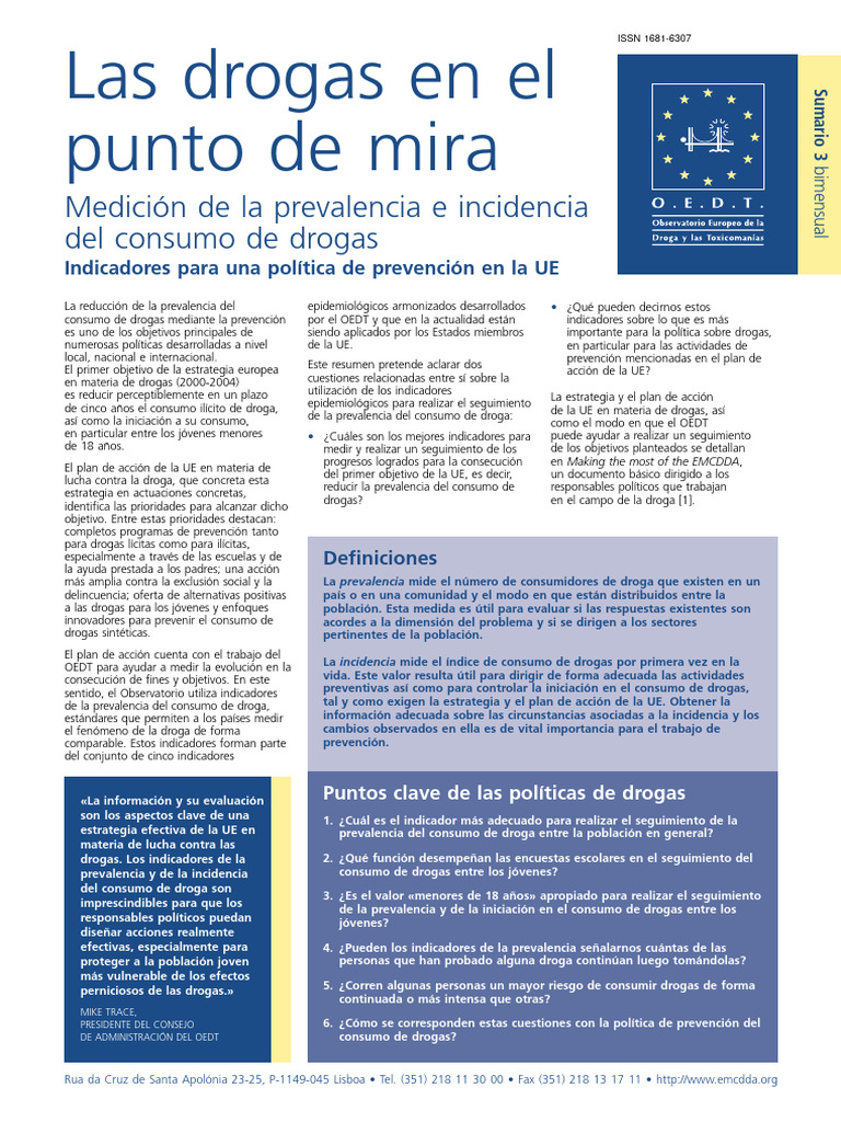 1 Las Drogas en El Punto de Mira EMCDDA ISSN 1681-6307 | PDF | La dependencia de sustancias | Drogas