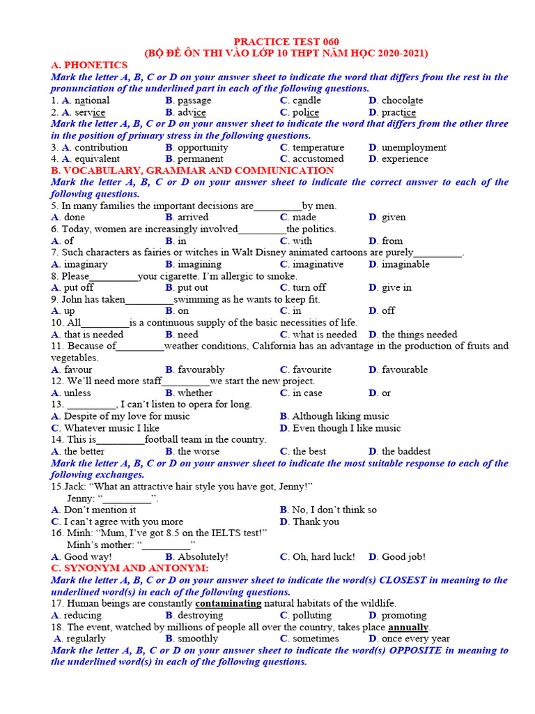 Grade 10 English Practice Test 2020-2021 | PDF | English Language ...