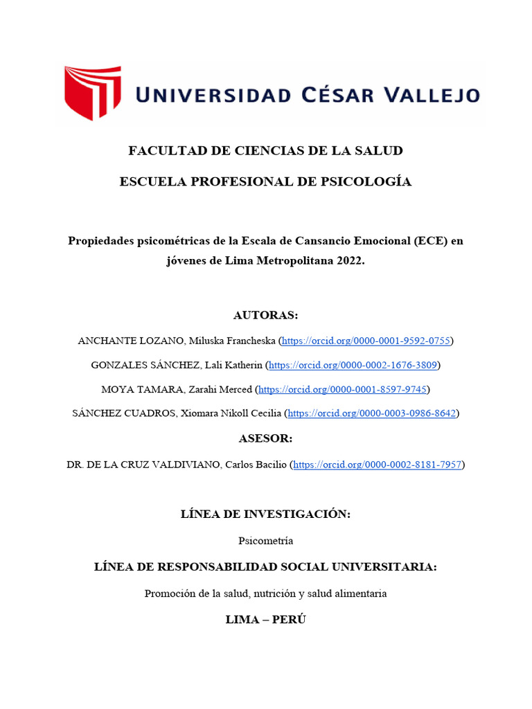 ESCALA DE CANSANCIO EMOCIONAL ECE (1) | PDF | Validez (Estadísticas) | Maestros