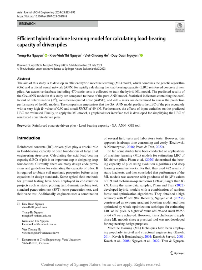 Efficient Hybrid Machine Learning Model For Calculating Load Bearing