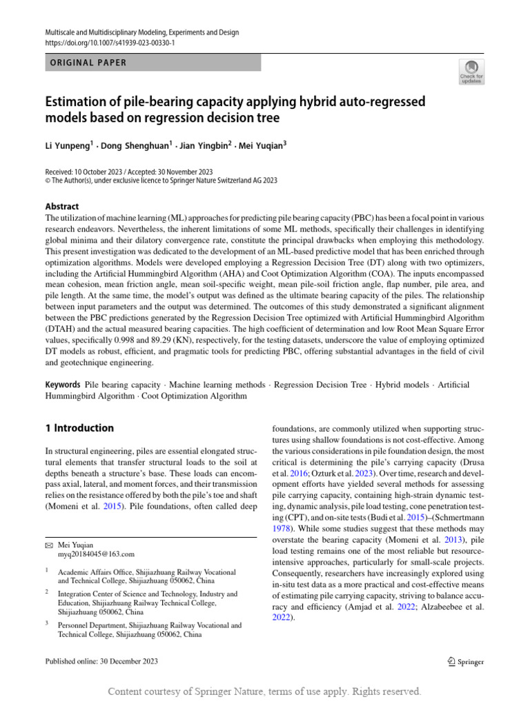 Estimation Of Pile Bearing Capacity Applying Hybrid Auto Regressed