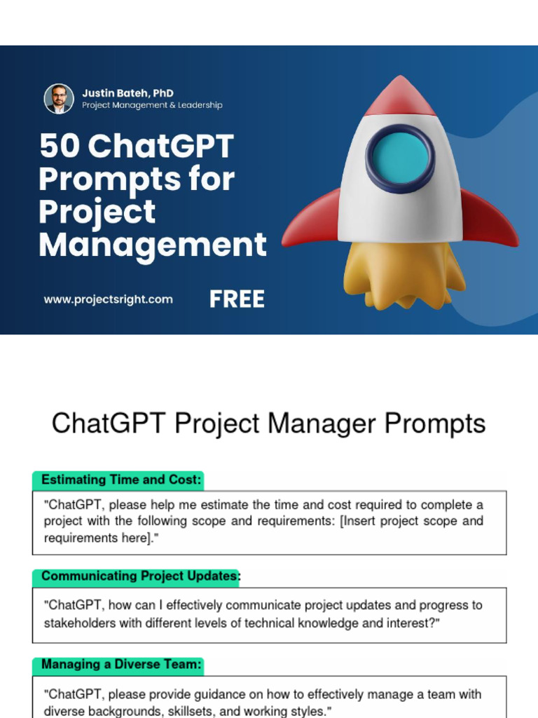 ChatGPT Project Manager Prompts 2024 | Download Free PDF | Project Management | Software ...