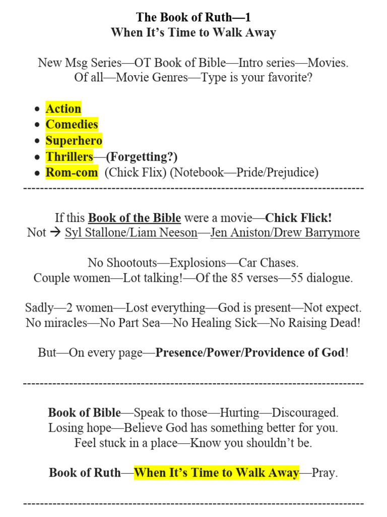 TBORuth_1_PreachingOutline | PDF | Ruth (Biblical Figure)