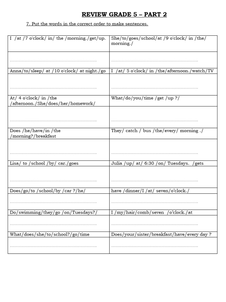 Grade 5 English Review Part 2 | PDF | Workweek And Weekend | Foods