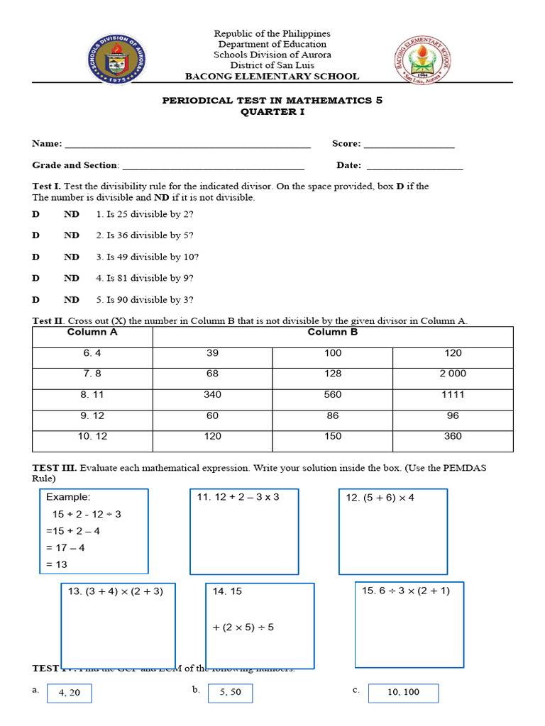 Grade 5 Q1 Mathematics | PDF | Mathematics | Arithmetic