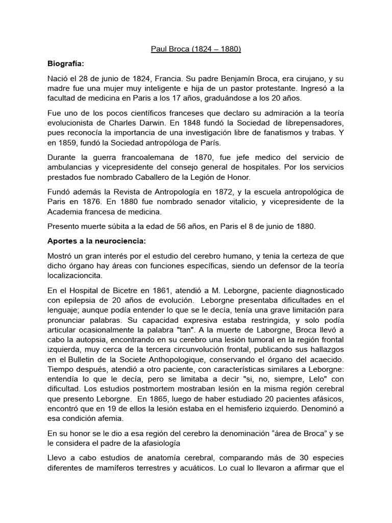 Paul Broca | PDF | Medicina | Neurociencia