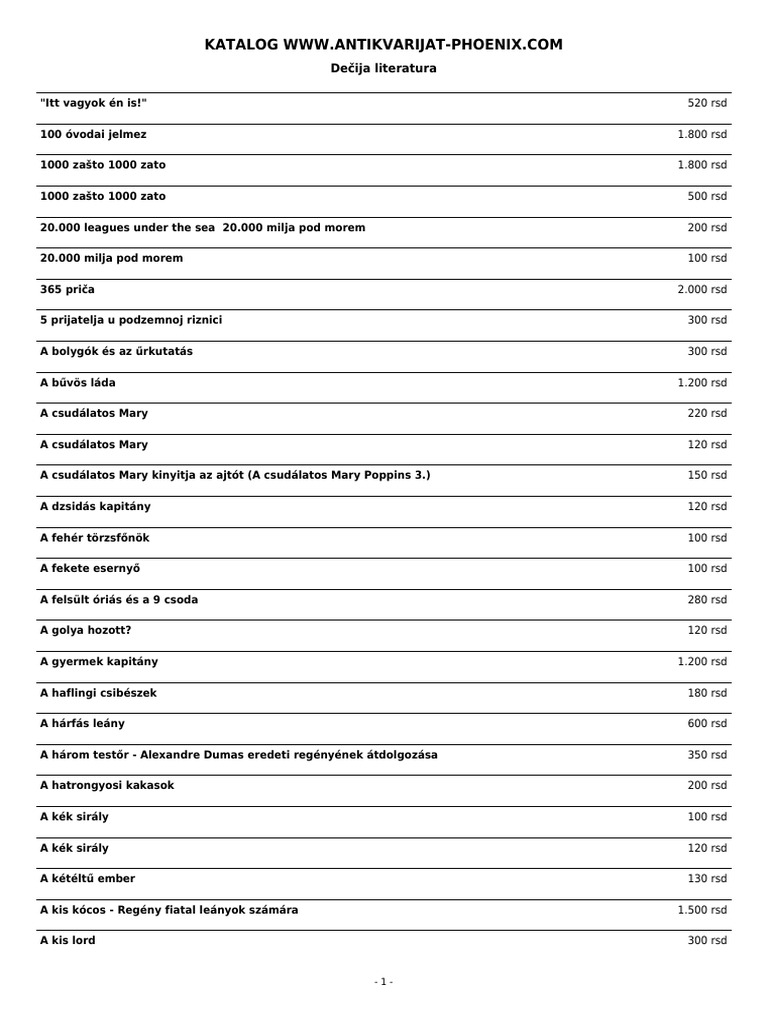Antikvarijat Phoenix Katalog Decija Literatura | PDF