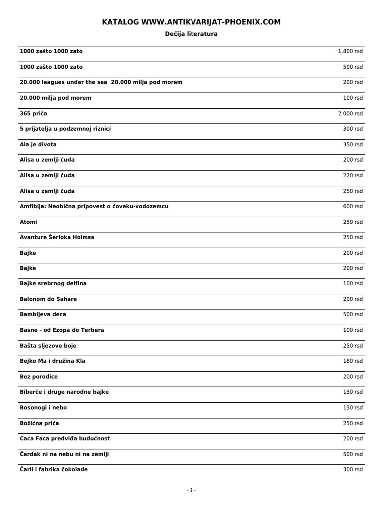 Antikvarijat Phoenix Katalog Decija Literatura Srpski | PDF