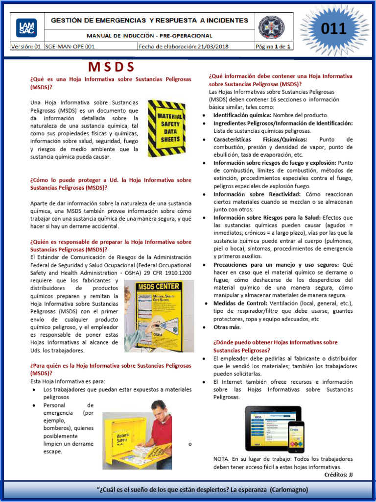Sge Man Ope 011 Msds | PDF | Administración de Seguridad y Salud ...