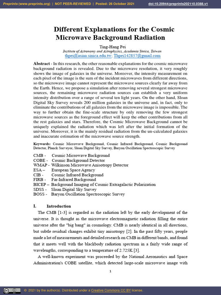 Different Explanations For The Cosmic Microwave Background Radiation ...