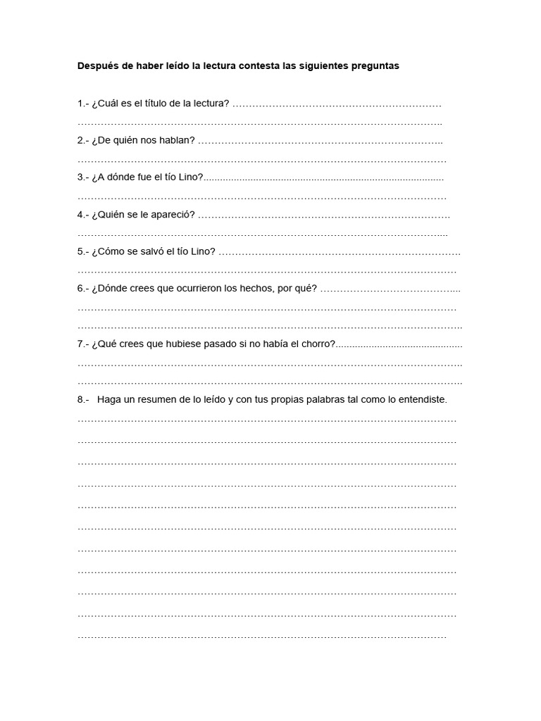 Preguntas sobre la lectura del tío Lino | PDF