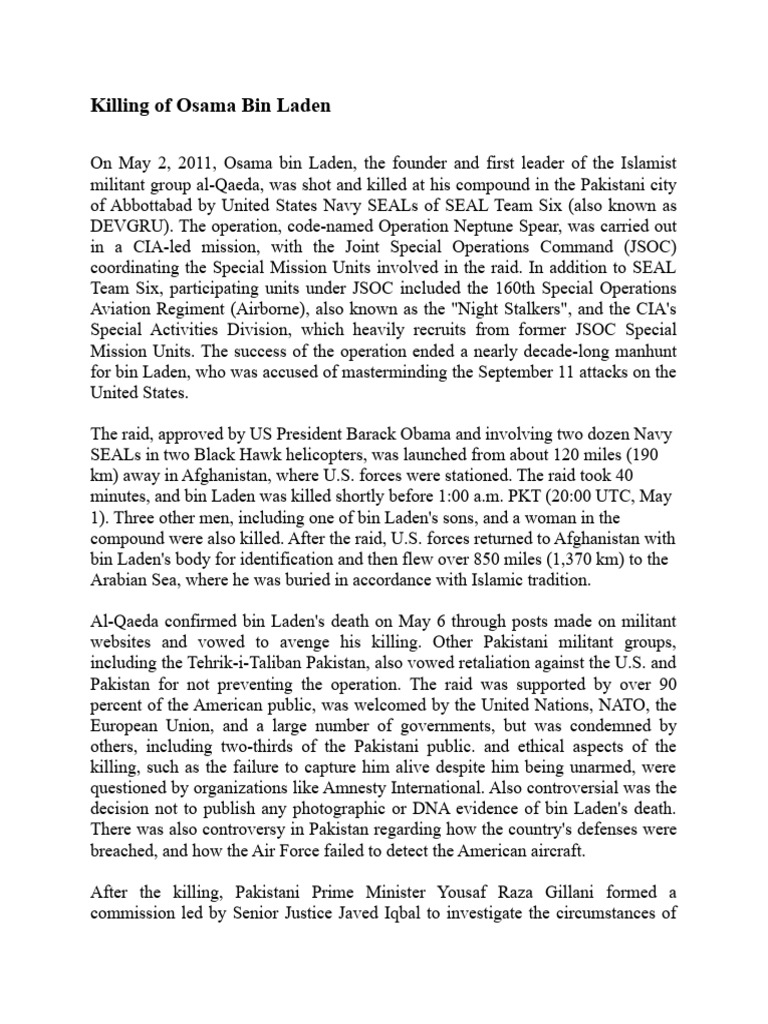 Killing of Osama Bin Laden Project | PDF | Osama Bin Laden | Al Qaeda