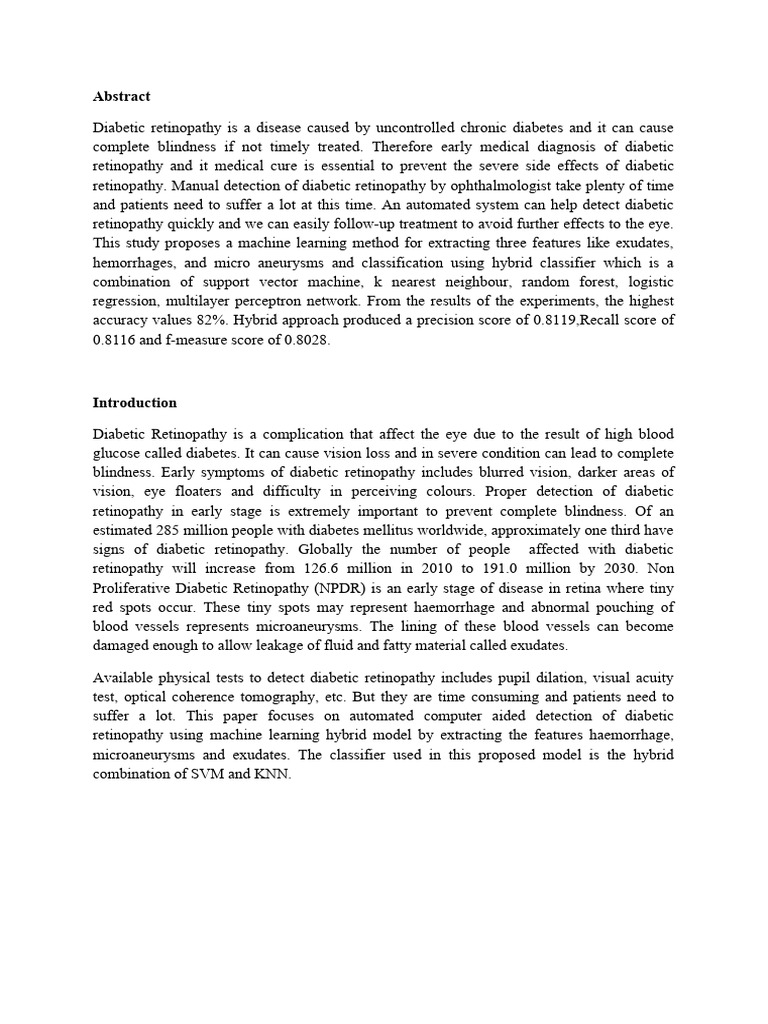 Diabetic Retinopathy Detection Using Machine Learning Pdf Support