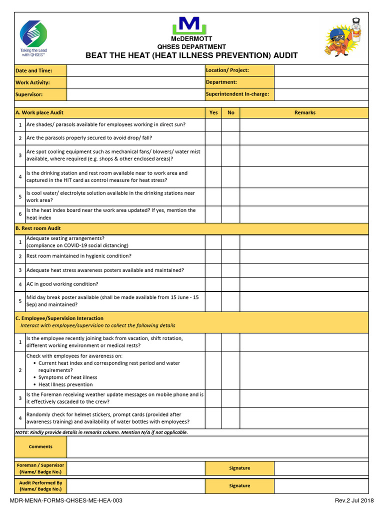 Heat Stress Audit Checklist | PDF