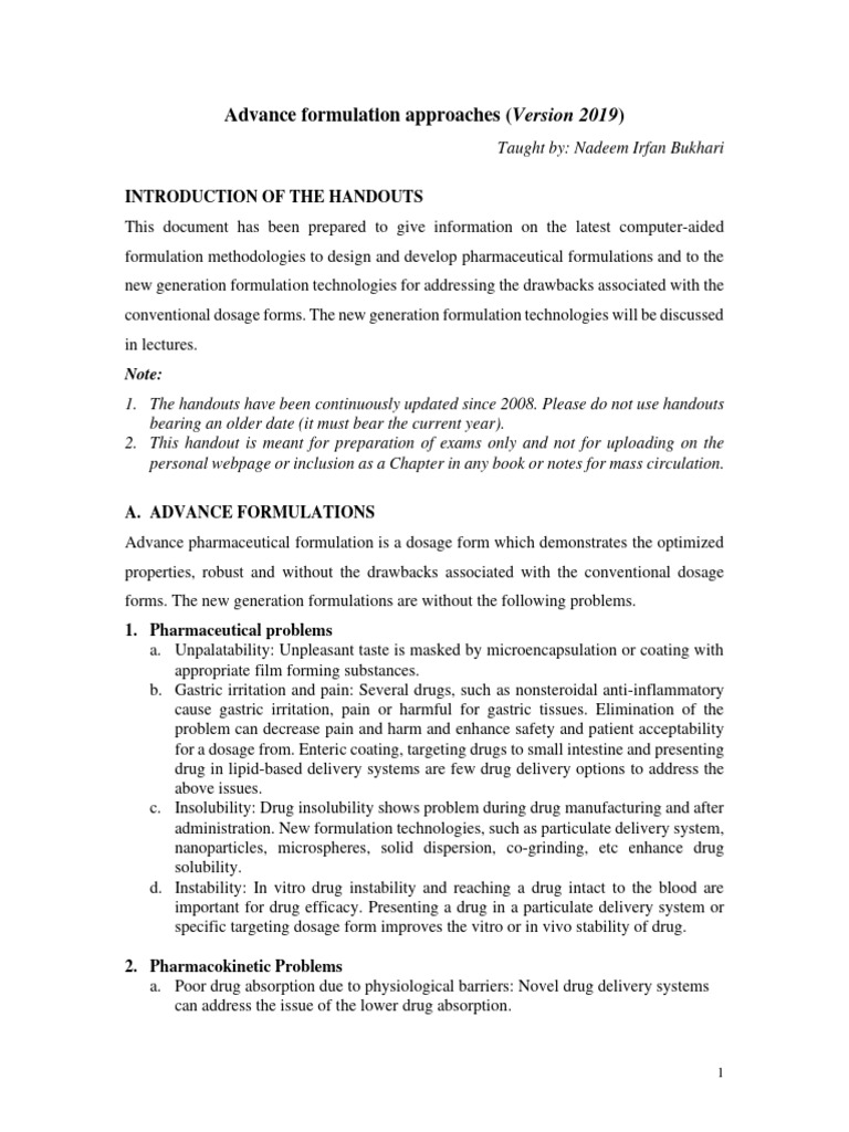 Advance Formulation 2019 | PDF | Artificial Neural Network | Tablet ...
