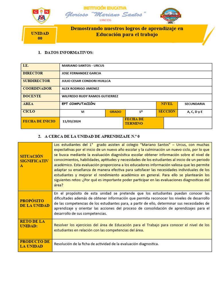 Unidad Oo - Area Ept-2024 | PDF | Evaluación | Enseñando