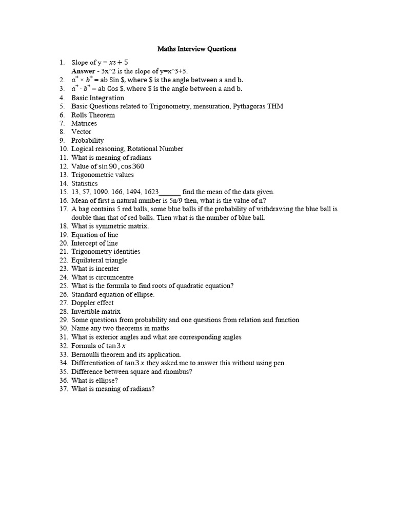 Maths Interview Questions | PDF