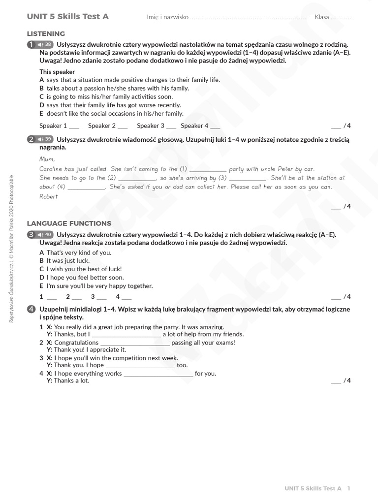 Macmillan Education Macmillan Education 47127 47127: UNIT 5 Skills Test ...