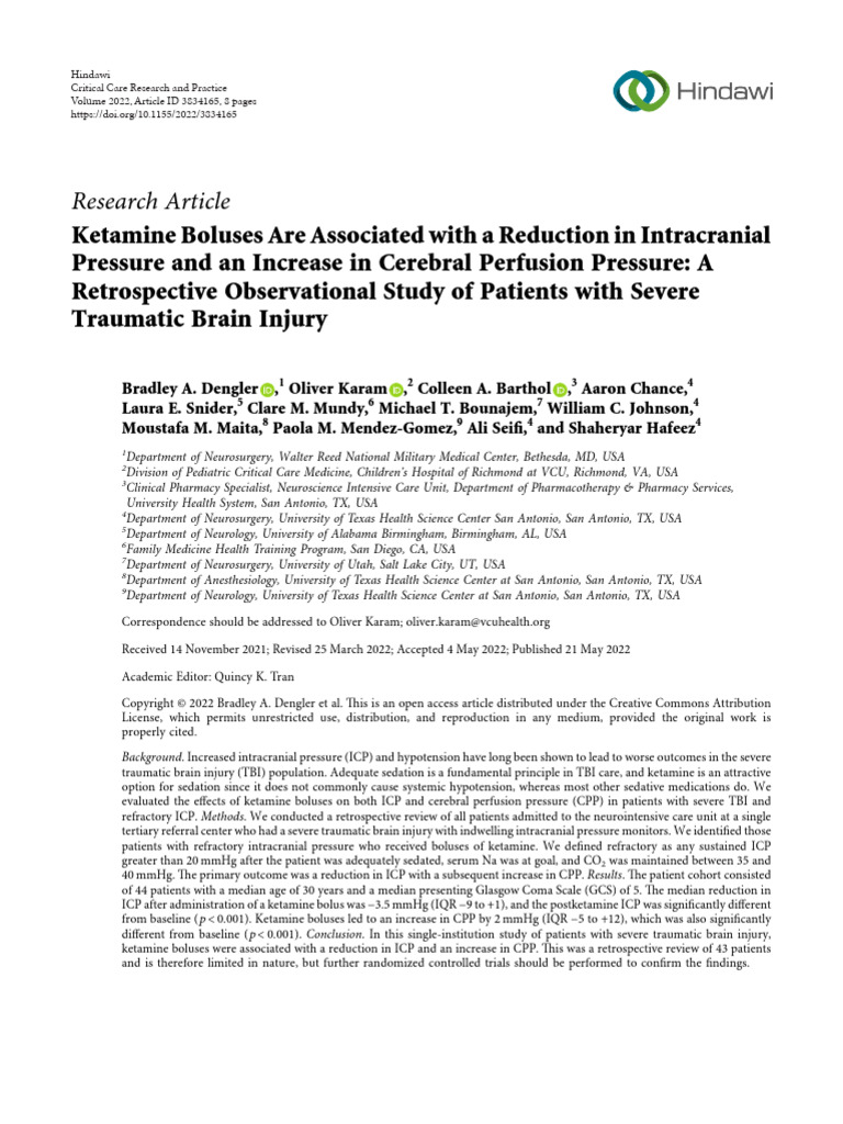 Research Article: Hindawi Critical Care Research and Practice Volume 2022, Article ID 3834165, 8 ...