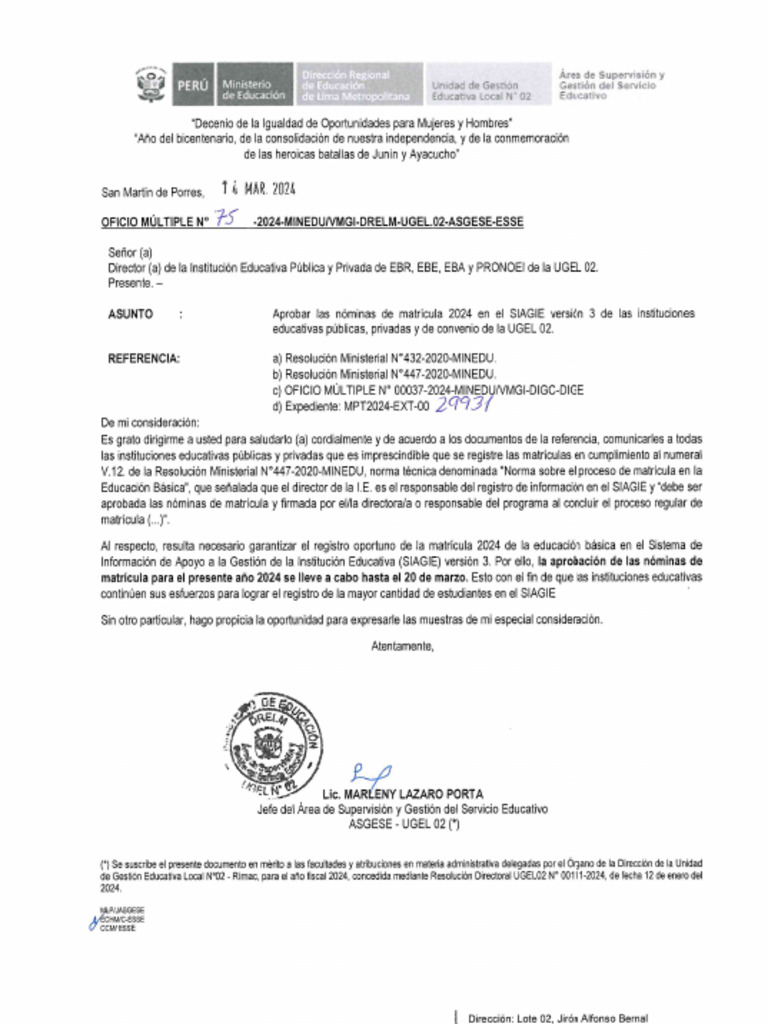 Oficio Multiple Na 75-2024-Esse | PDF