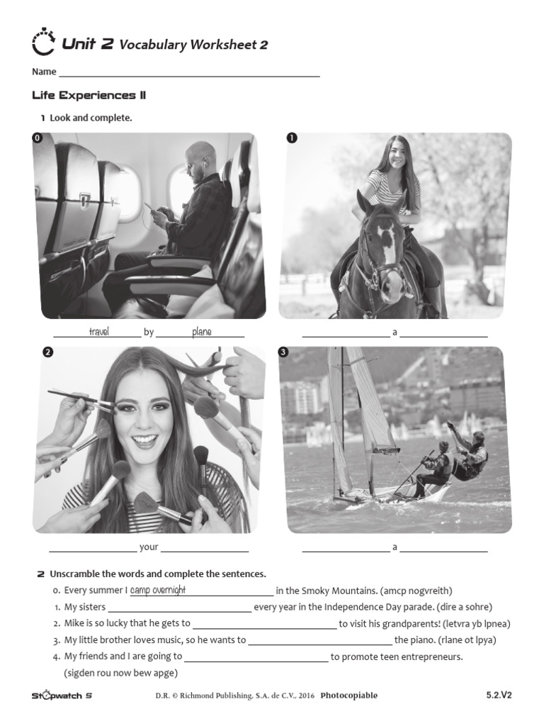 Vocabulary Worksheet: Life Experiences | PDF