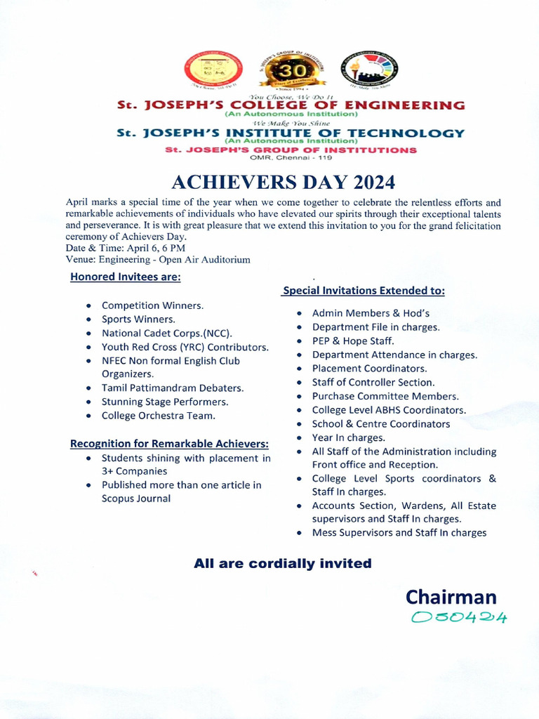 Achievers Day 2024 | PDF