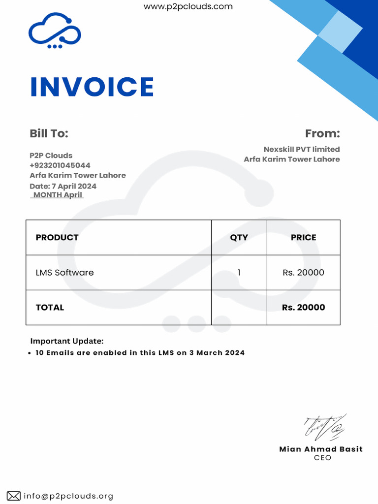 Nexskill - Lms April Invoice | PDF