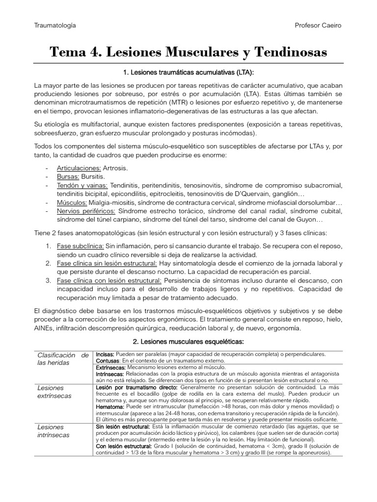 Tema 5. Lesiones Musculares y Tendinosas. | Descargar gratis PDF | Sistema musculoesquelético ...