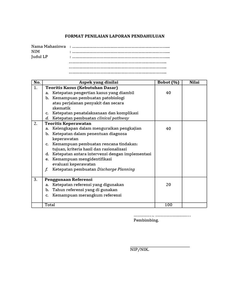 Format Penilaian Mahasiswa Keperawatan | PDF