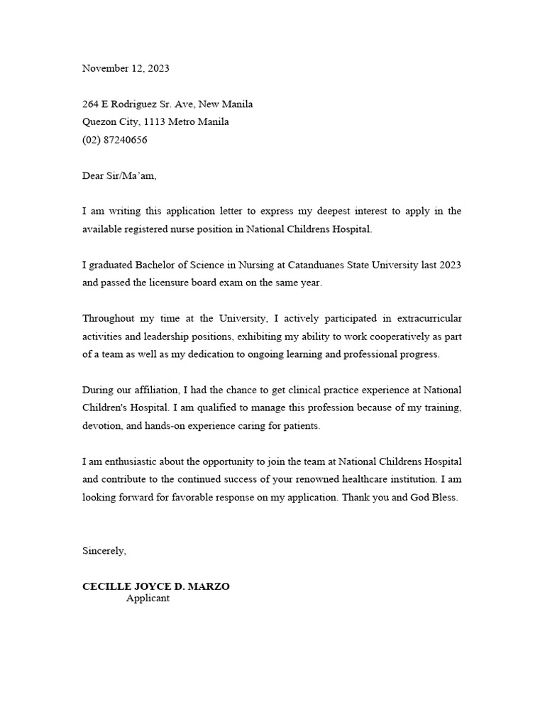 Application for Nurse Position at NCH | PDF