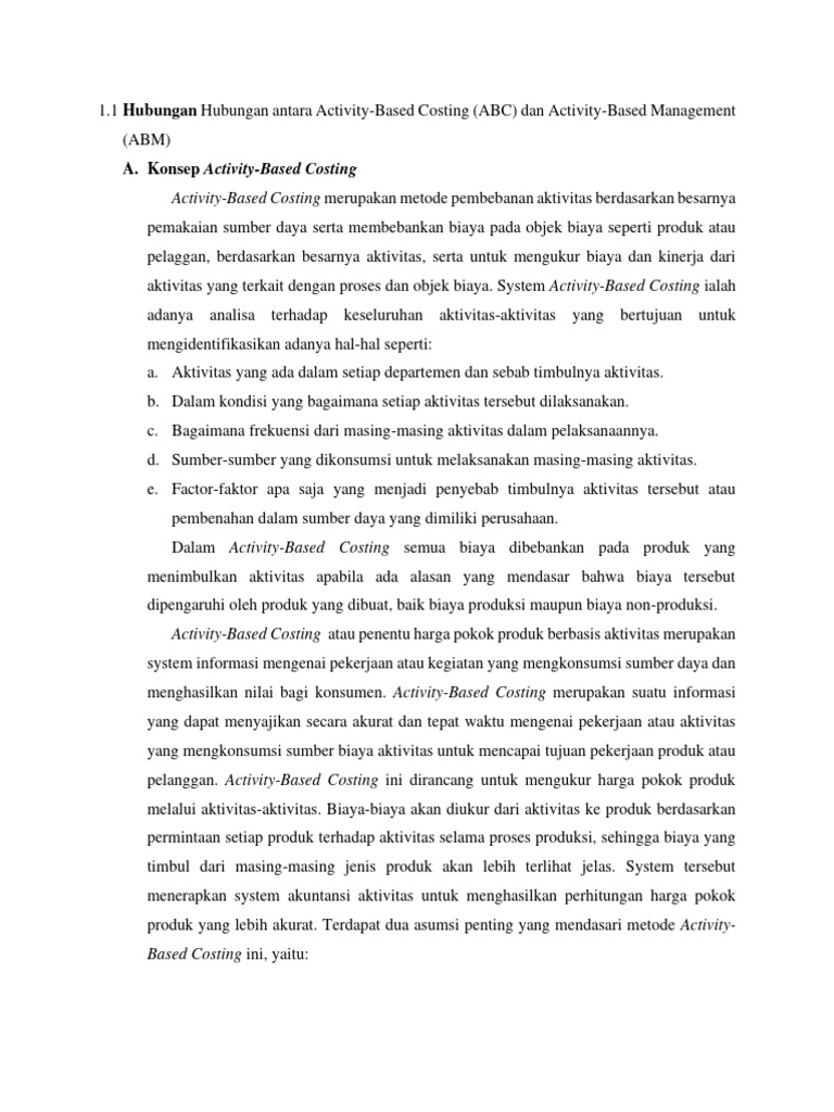 Hubungan Hubungan Antara Activity Based Costing Abc Dan Activity Based Management Abm Pdf