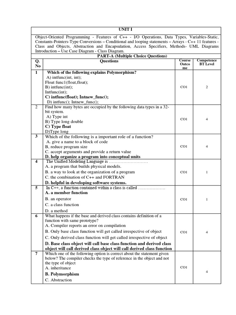 UNIT I Question Bank | PDF | Class (Computer Programming) | Method (Computer Programming)