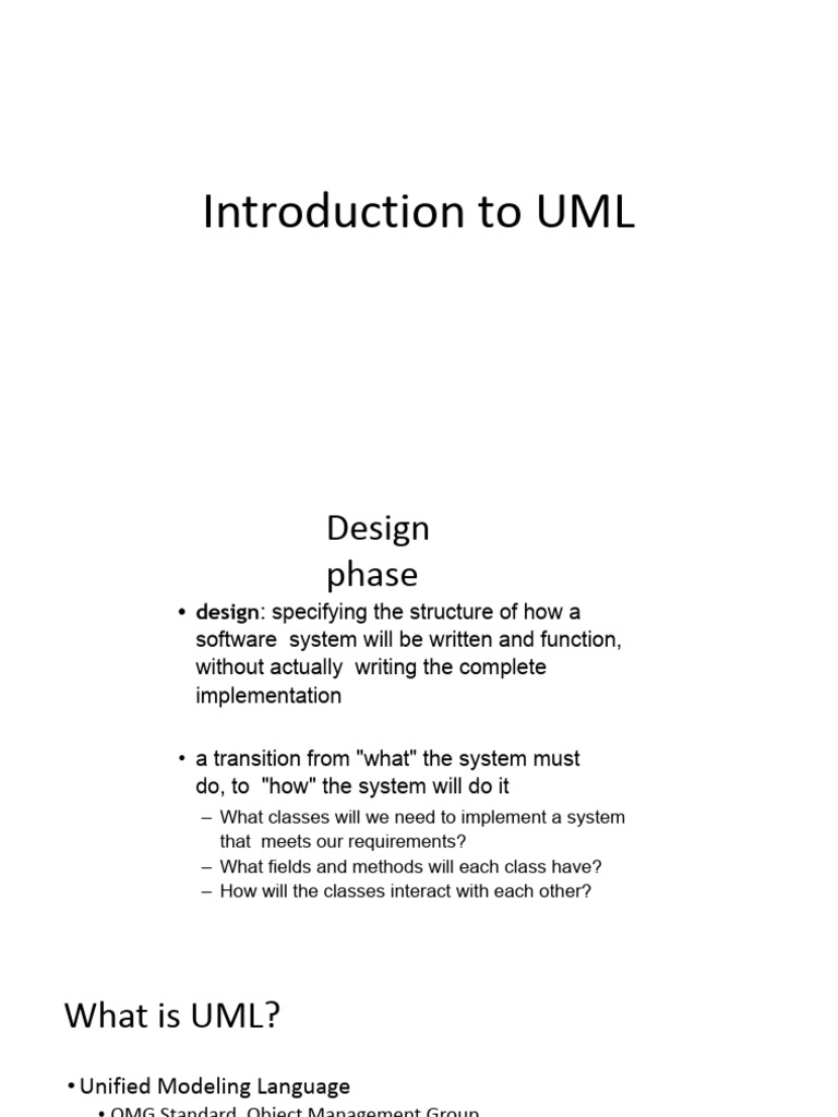 Introduction To Uml Pdf Unified Modeling Language Method Computer Programming