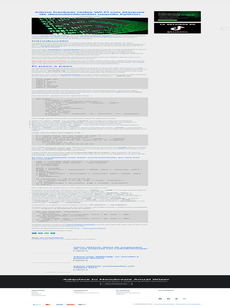 Cómo Hackear Redes Wi-Fi Con Ataques de Desautenticación Usando Python - HackWise | PDF | Punto ...