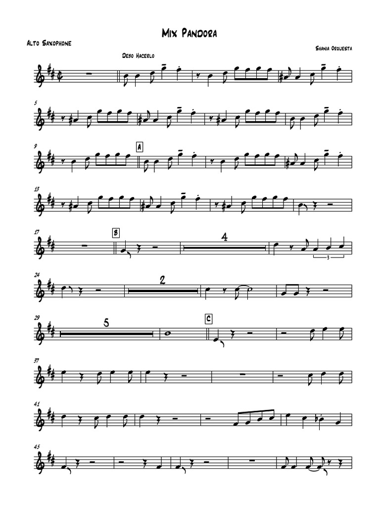 Mix Pandora (Shania) - Alto Saxophone | PDF