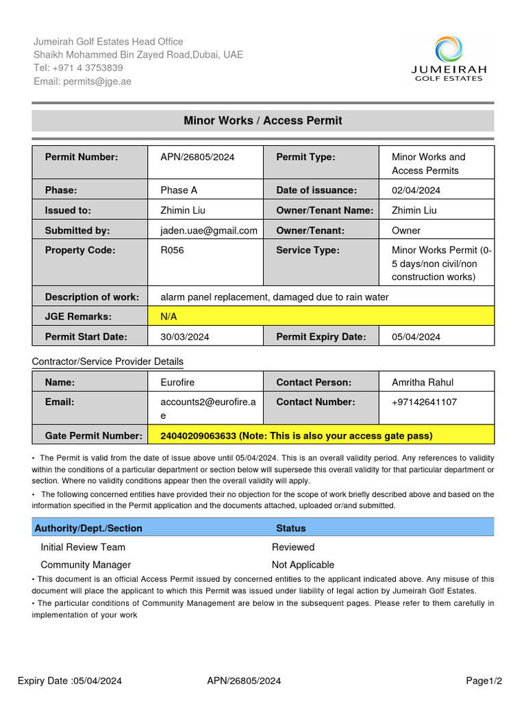 Minor Works and Access Permits-APN - 26805 - 2024 | PDF | United Arab ...