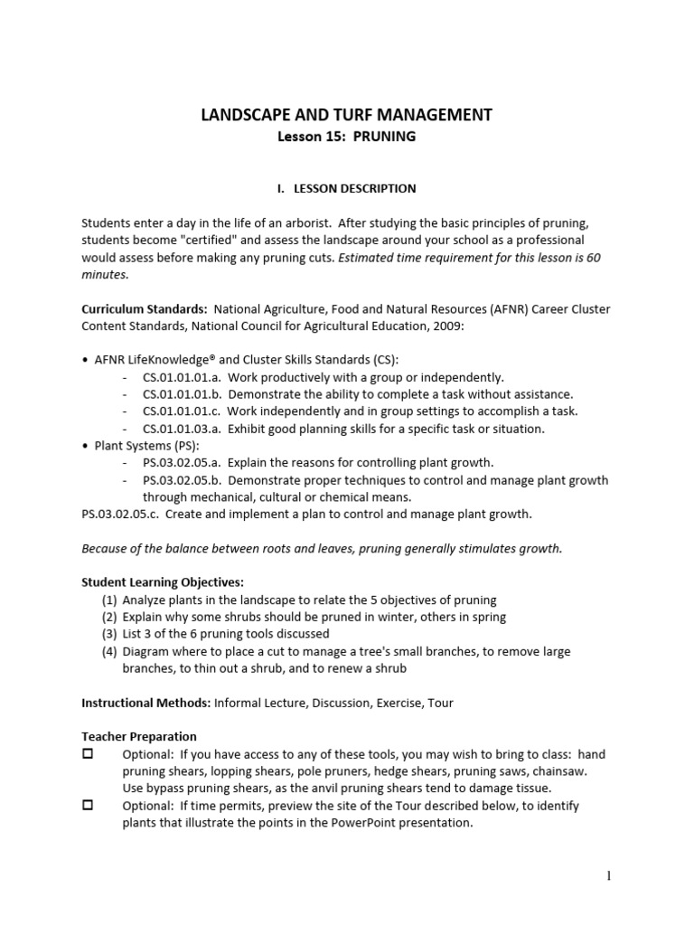 15_Pruning_LessonPlan | PDF | Pruning | Shrub
