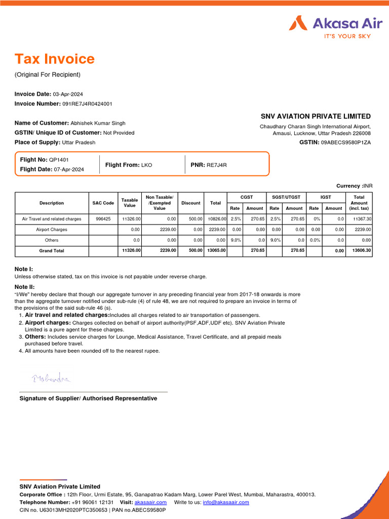 Flight Invoice | Download Free PDF | Public Finance | Taxes
