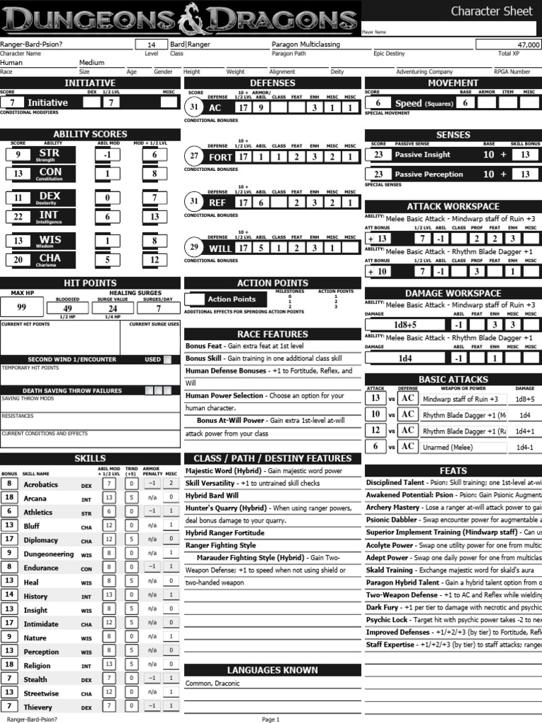 Ranger Bard Psion | PDF | Fantasy Role Playing Games | Dungeons & Dragons