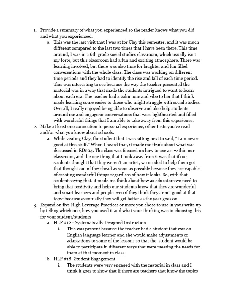 Clay Visit 4 | PDF | Classroom | Learning